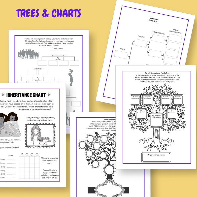 Family Tree Activity Pack for Kids / Digital Download / Ancestry Charts for Kids / Genealogy for ...