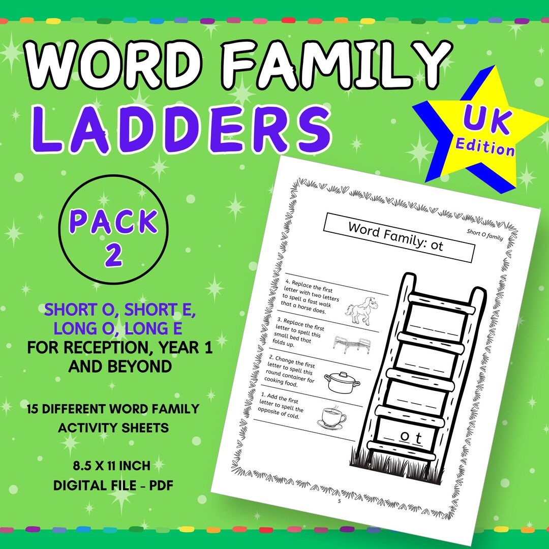 Word Family Ladders Age 4+ UK Edition Short O, Short E, Long O, Long E ...