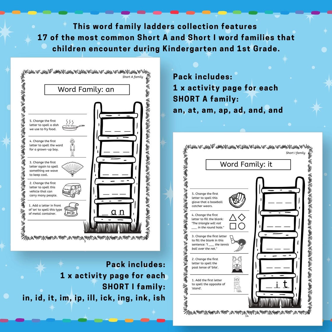 Word Family Ladders K-1 PACK 1: Short A and Short I Common Core Word ...