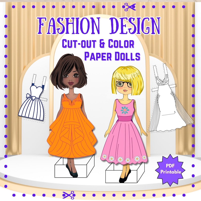 Fashion Design Color and Cut-out Paper Dolls and Clothes PDF Printable ...