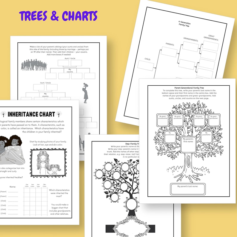 Family Tree Activity Pack for Kids / Digital Download / Ancestry Charts ...