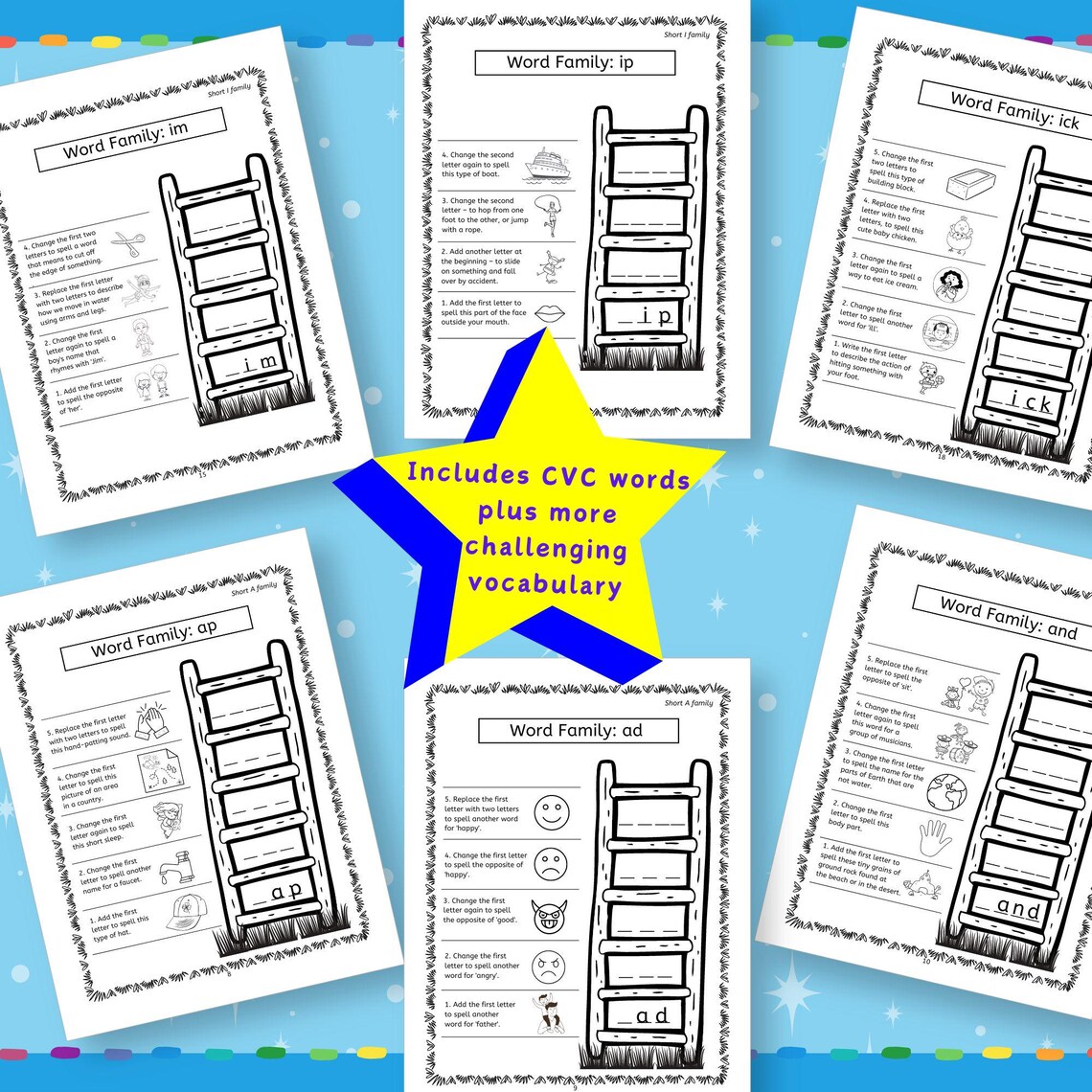 Word Family Ladders K-1 PACK 1: Short A and Short I Common Core Word ...