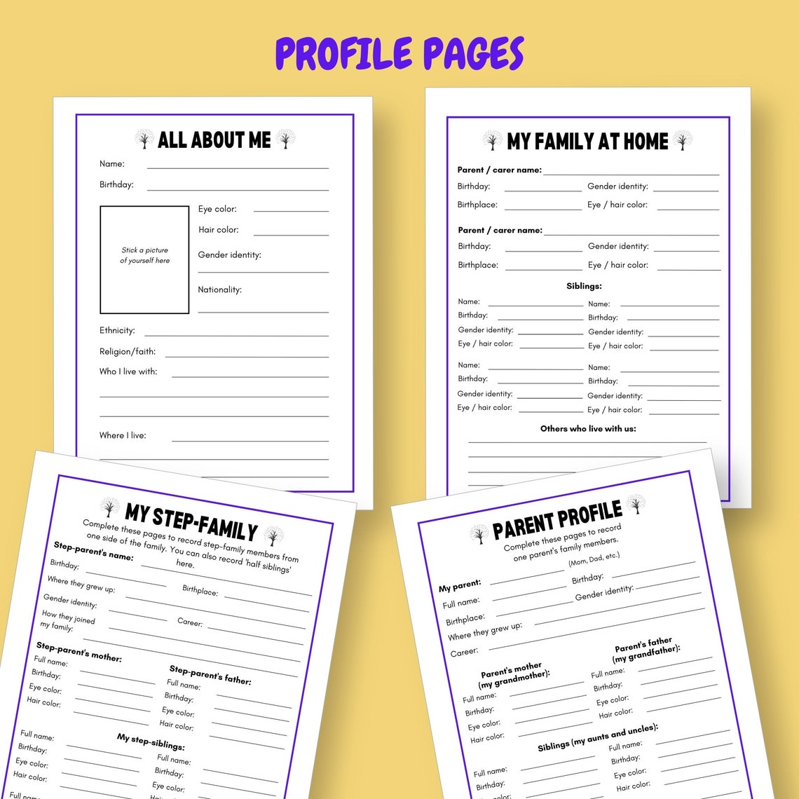Family Tree Activity Pack for Kids / Digital Download / Ancestry Charts ...