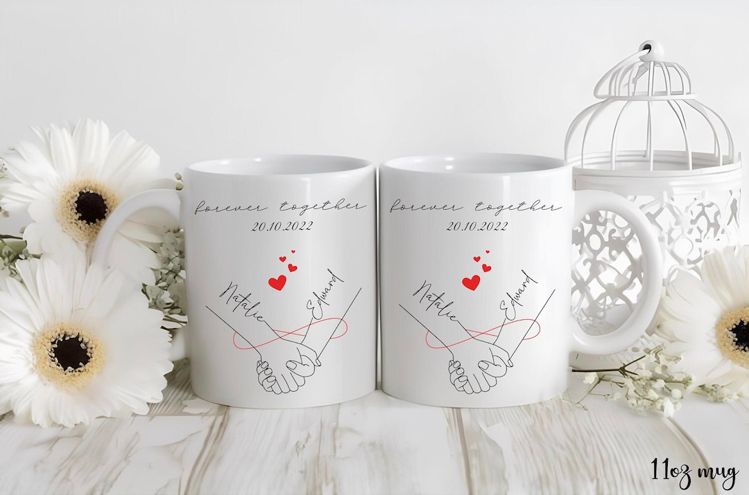 Mugs to Personalize With Names and Anniversary Date, Set of 2 Mugs for ...