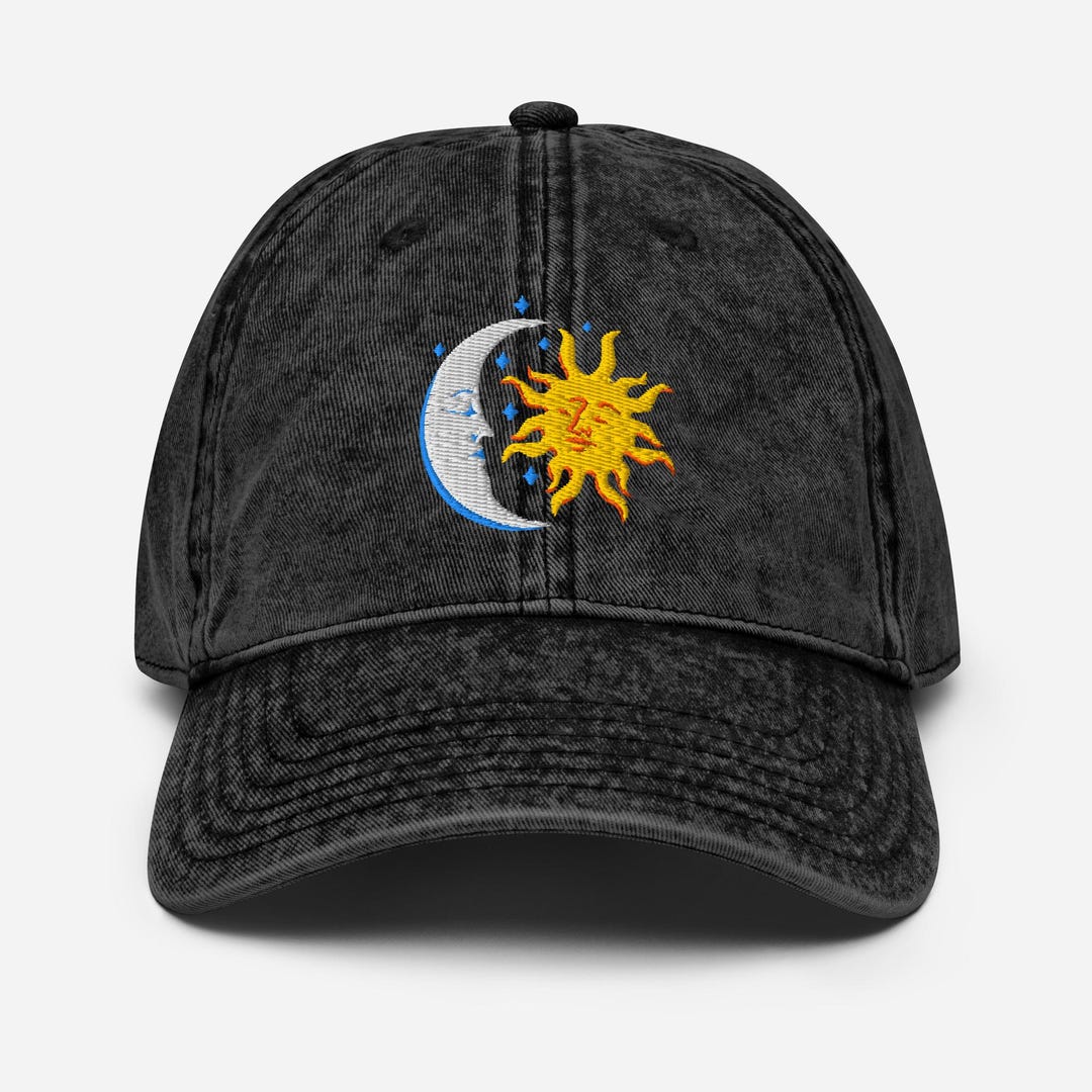 Vintage Embroidered Sun and Moon Caps, Embroidered Celestial Cap, Gifts ...