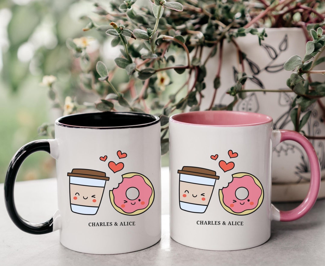 Customizable Coffee and Donut Mugs, Mugs to Personalize With Names, Fun ...