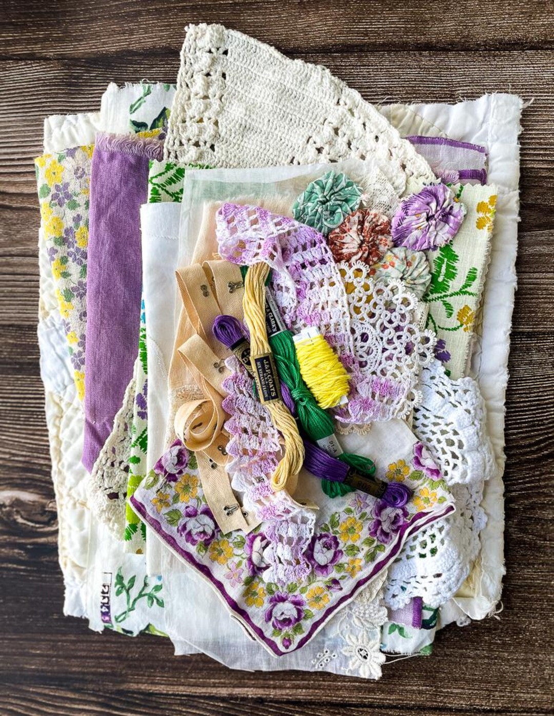 Beautiful Vintage Quilt and Fabric Bundle, Vintage Textile, Slow Stitch ...