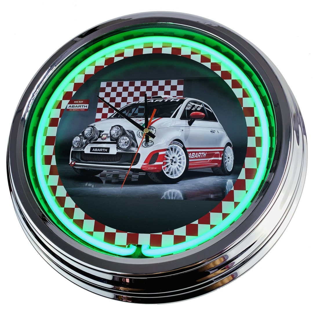 Abarth Race-car Fiat 500 Neon Clock 17" Inches (N-0296) Retro Wall ...