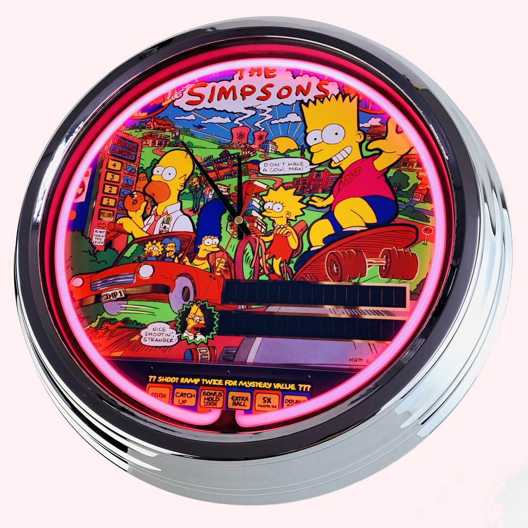 Pinball the Simpsons Data East 1990 Large Neon Clock 17" Inch (N-0715 ...
