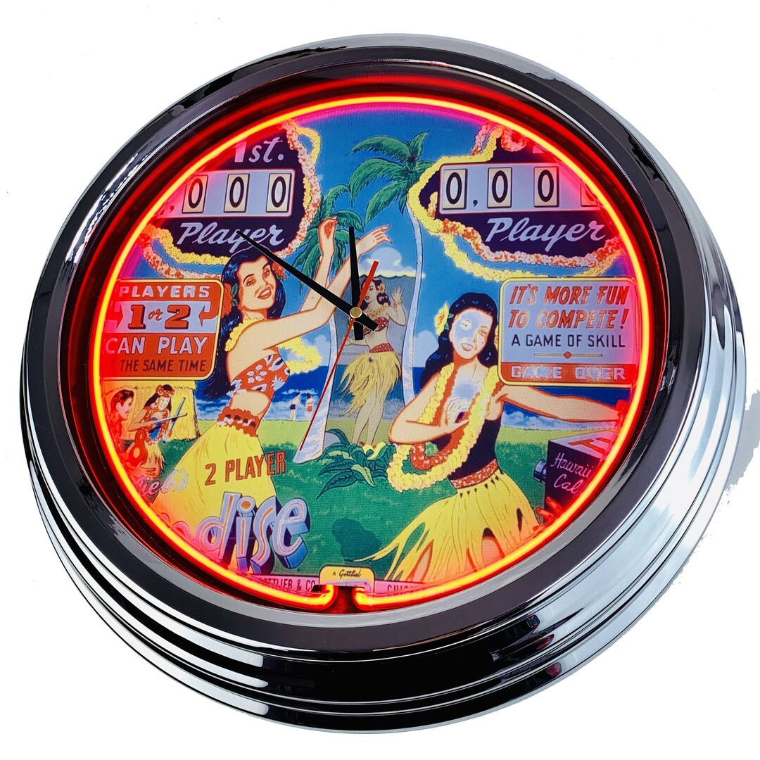 Flipper Paradise Gottlieb 1965 Large Neon Clock 17" Inch (N-0537) Retro ...