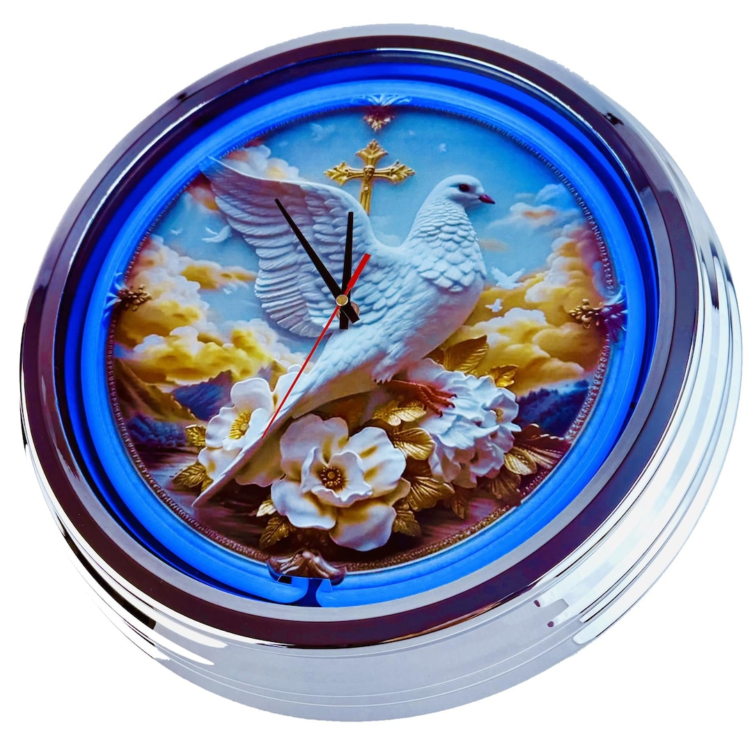 White Dove Peace Dove, Large Neon Clock 17" Inch (N-0885) Retro Wall ...