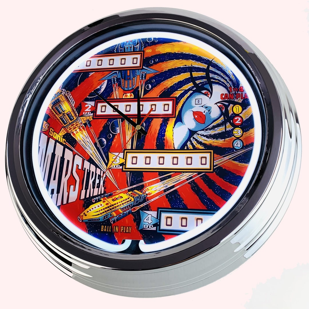Pinball Mars Trek Sonic 1977 Large Neon Clock 17 Inch N-0730 Retro Wall ...