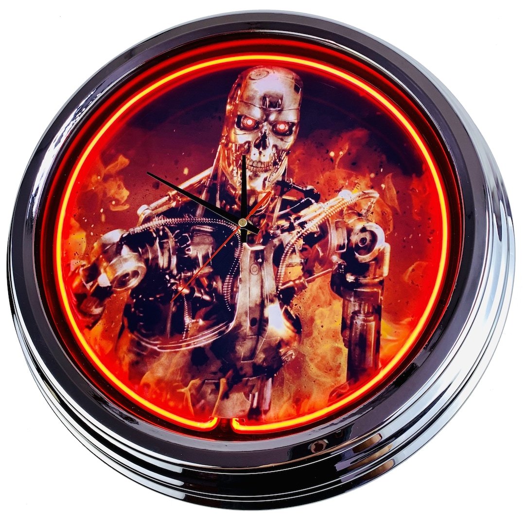 Terminator Endoskeleton Large Neon Clock 17 Inch N-0483 Retro Wall ...