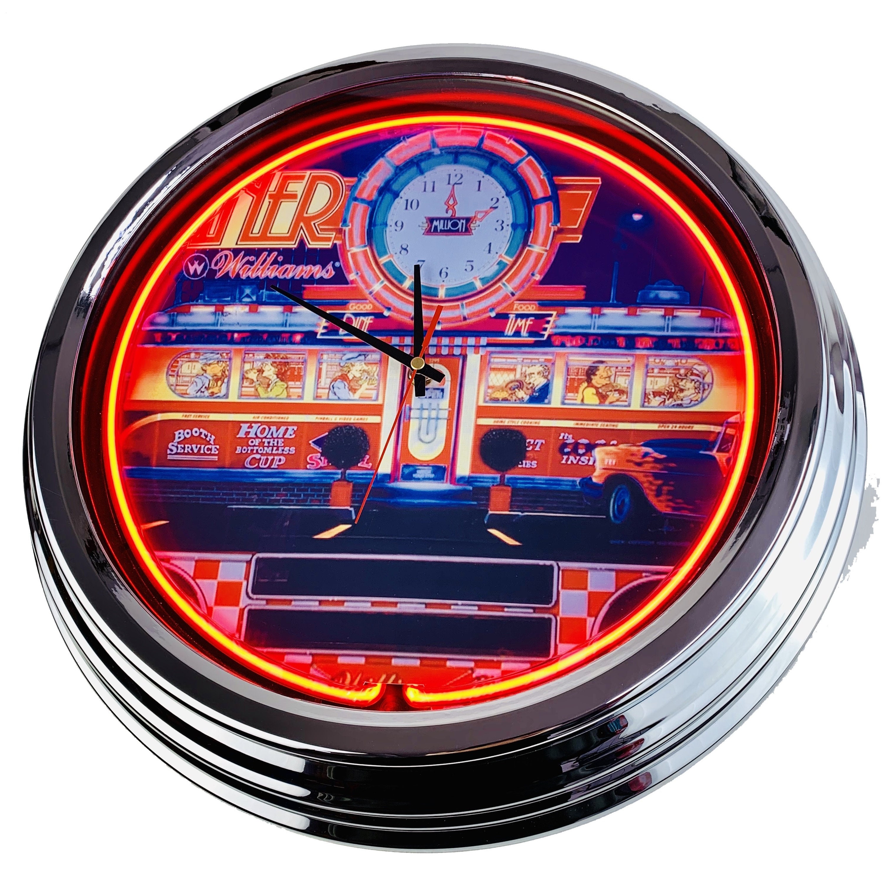 Flipper Diner Williams 1990 Large Neon Clock 17" Inch (N-0575) Retro ...
