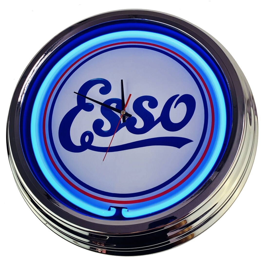ESSO Large Neon Clock 17" Inch (N-0214) Retro Wall Clock in 50's Style ...