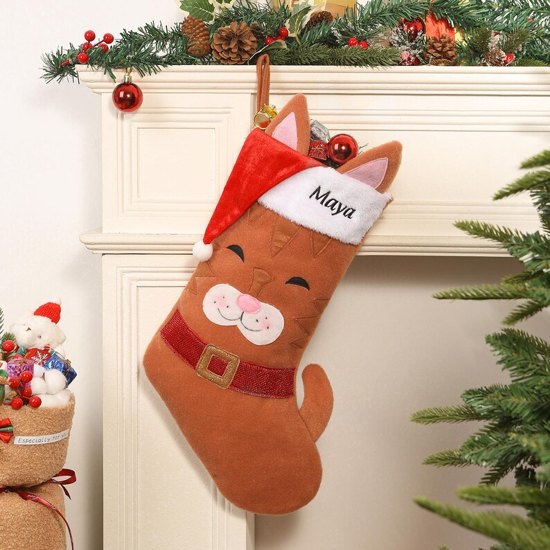 Personalized Cat Stocking, Custom Pet Stocking With Name, Cat Lover ...
