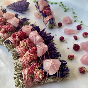 Rose Quartz Sage Smudge Stick, Lavender Energy Cleansing Bundle - Etsy