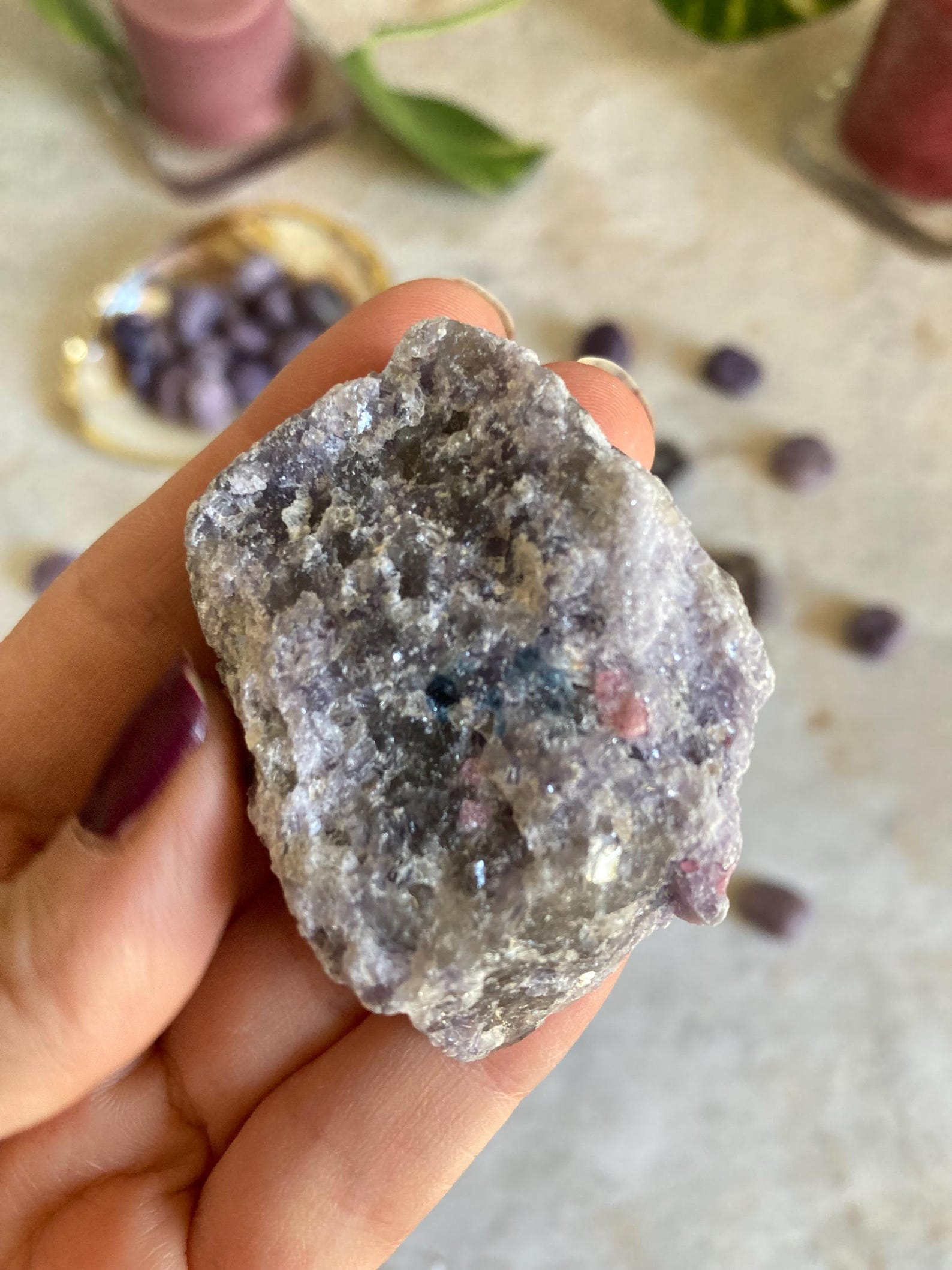 Raw Lepidolite Crystal Slab or Tumbled Stone, Purple Shimmering ...