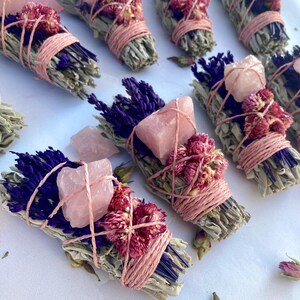Rose Quartz Sage Smudge Stick, Lavender Energy Cleansing Bundle - Etsy
