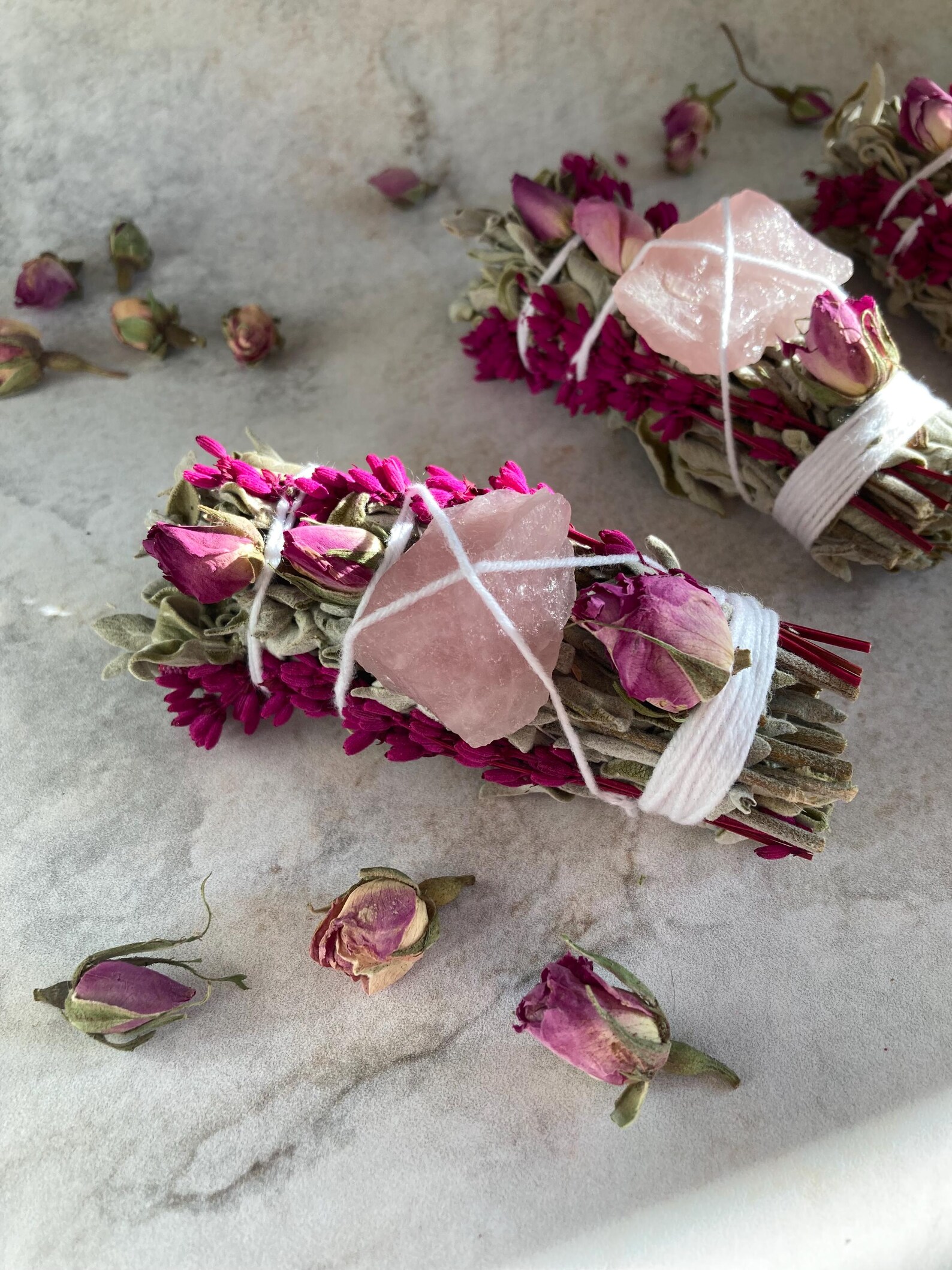 Rose Quartz Sage Smudge Stick, Love Crystal Bundle, Energy Cleansing ...
