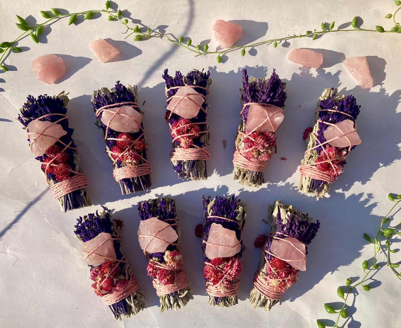 Rose Quartz Sage Smudge Stick, Lavender Energy Cleansing Bundle - Etsy