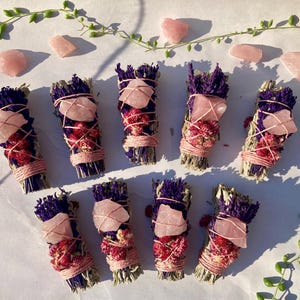 Rose Quartz Sage Smudge Stick, Lavender Energy Cleansing Bundle - Etsy