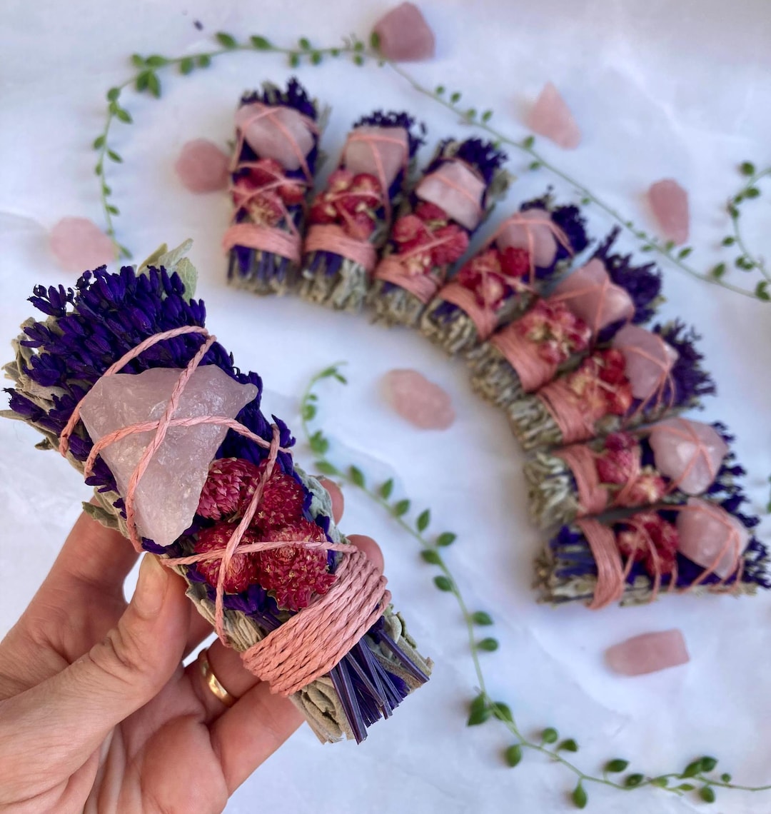 Rose Quartz Sage Smudge Stick, Lavender Energy Cleansing Bundle - Etsy