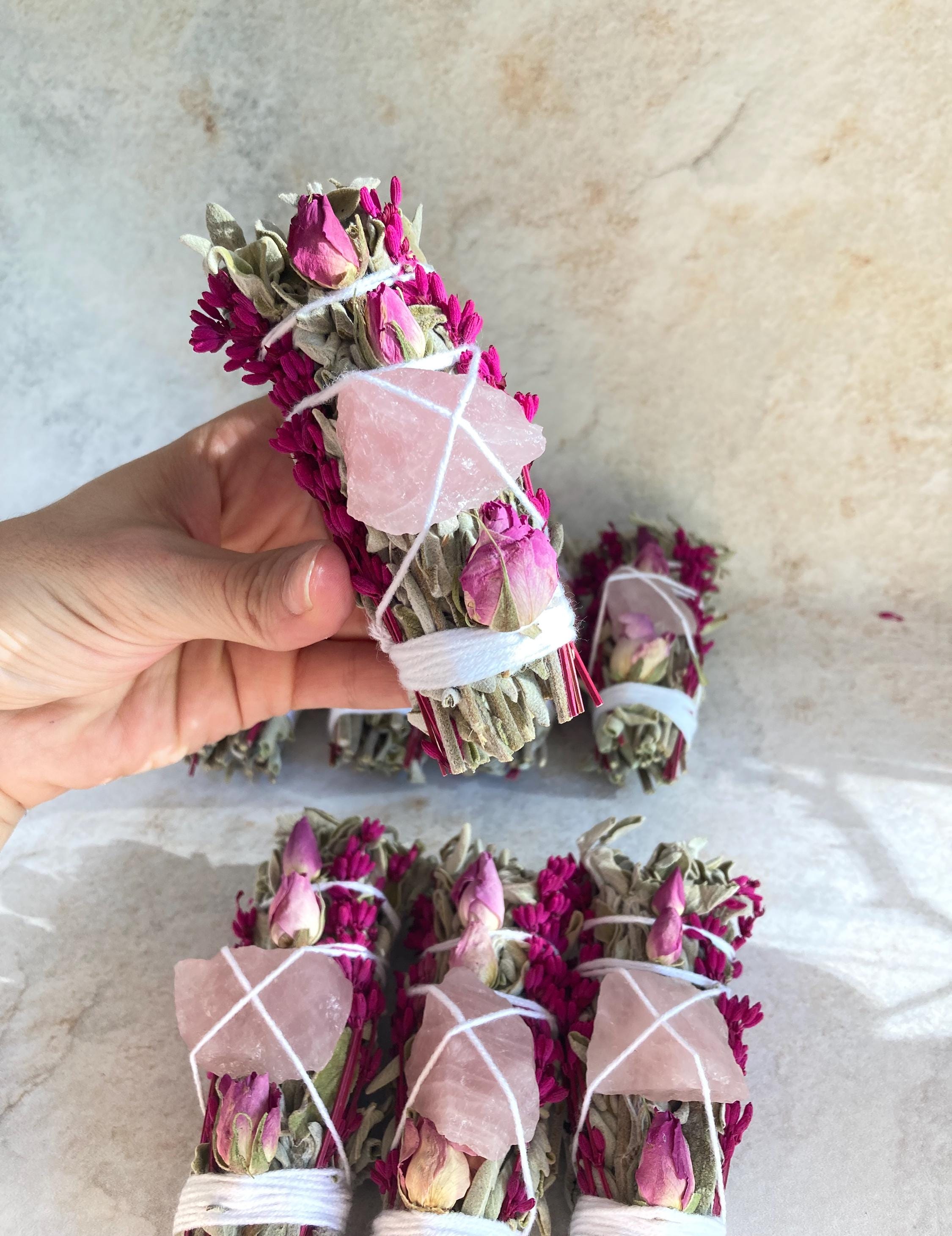 White Sage, Rose Quartz, Sage Bundle With Rose Quartz, Energy Cleansing ...