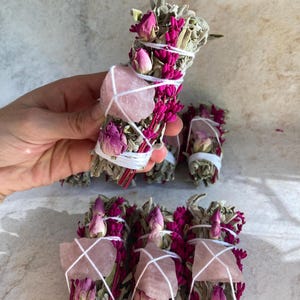 Rose Quartz Sage Smudge Stick, Love Crystal Bundle, Energy Cleansing ...