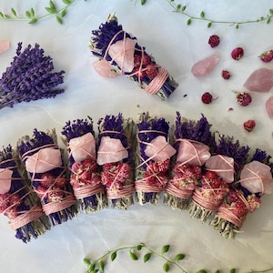 Rose Quartz Sage Smudge Stick, Lavender Energy Cleansing Bundle - Etsy