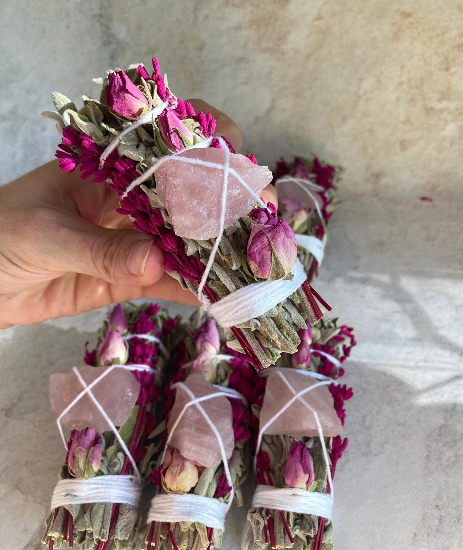 Rose Quartz Sage Smudge Stick, Love Crystal Bundle, Energy Cleansing ...