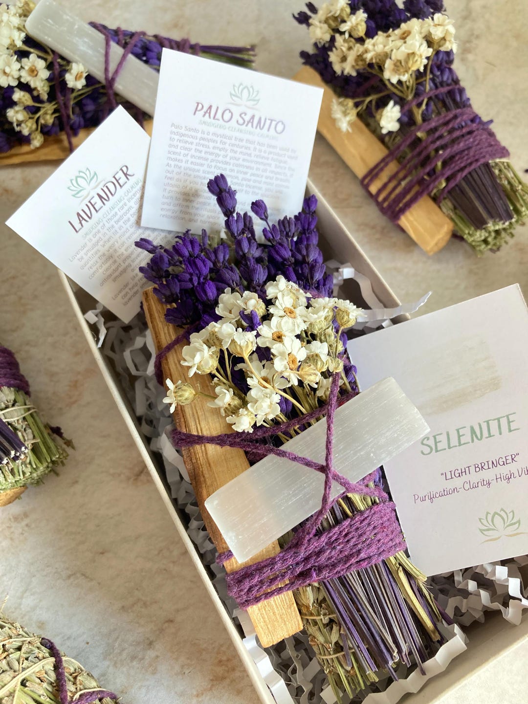 Lavender Smudge With Palo Santo, Selenite Crystal, Spiritual Gift ...