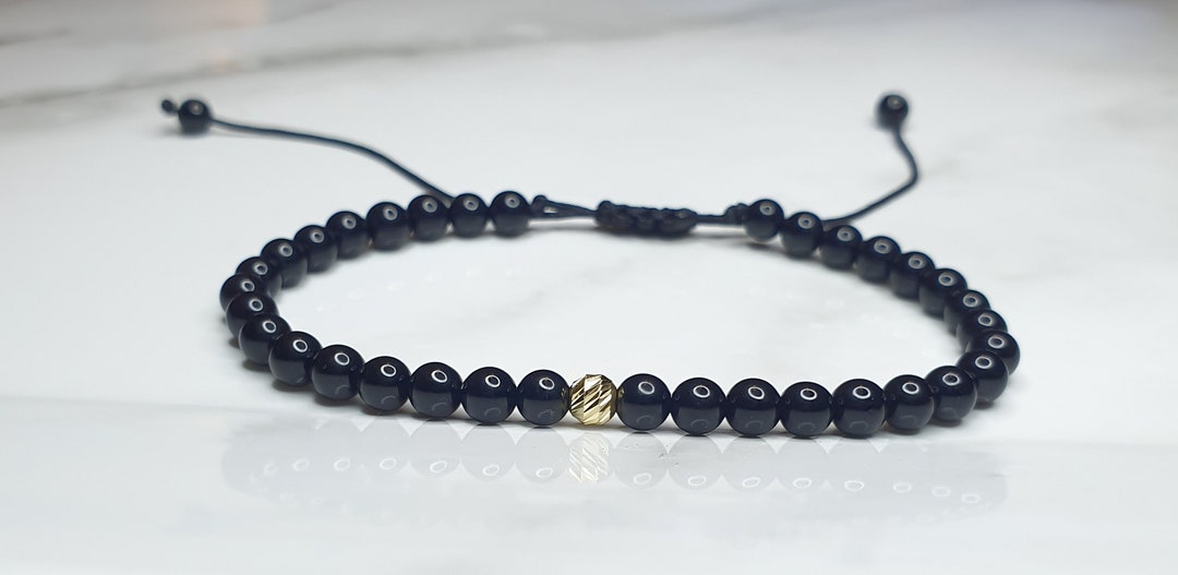 14k Gold String Bracelet Onyx - Cord String Bracelet - Minimalist ...