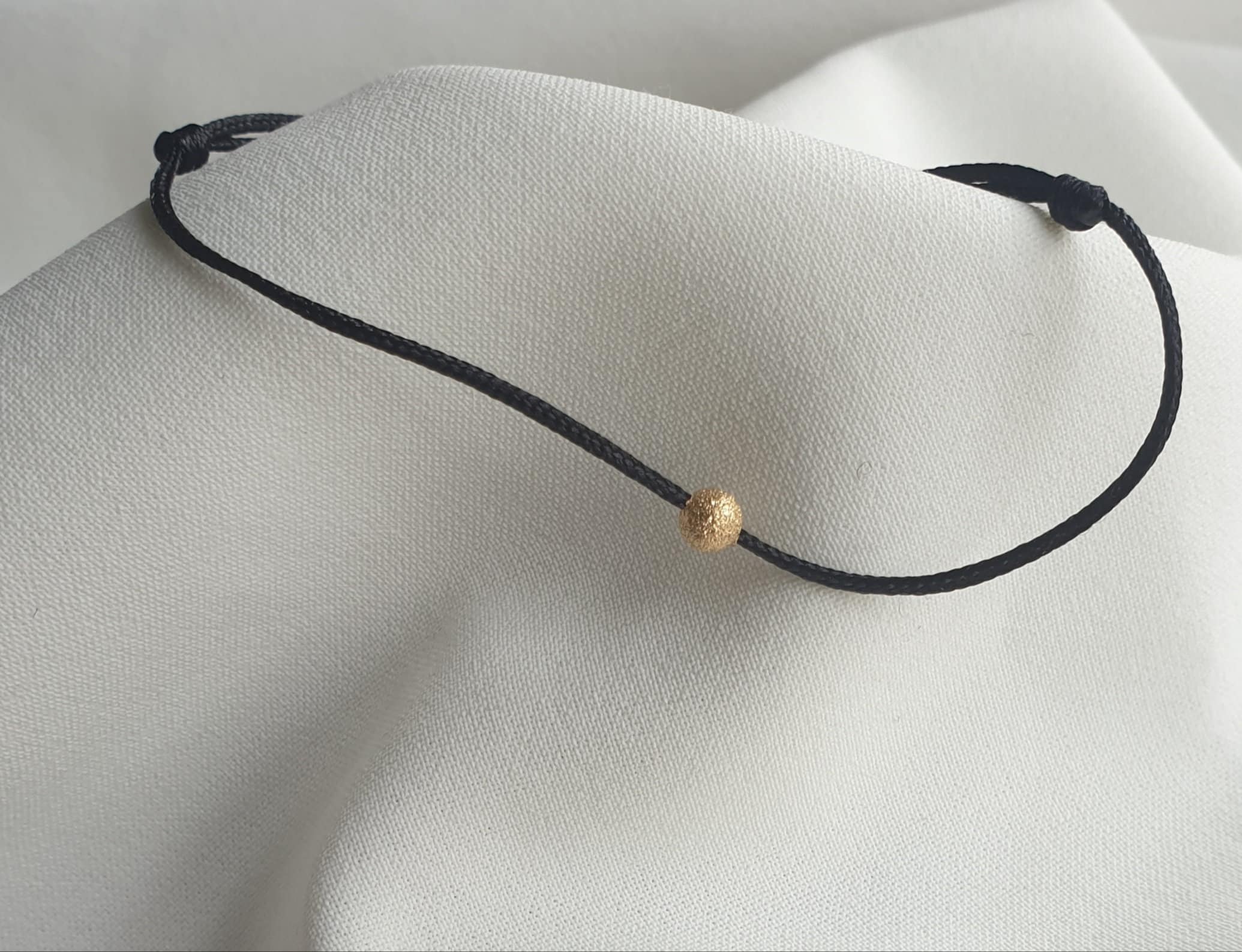 18k Solid Gold Bead Bracelet - Red Cord String Bracelet - Friendship ...