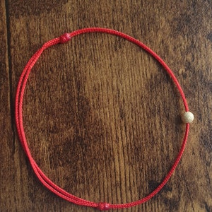 18k Solid Gold Bead Bracelet - Red Cord String Bracelet - Friendship ...