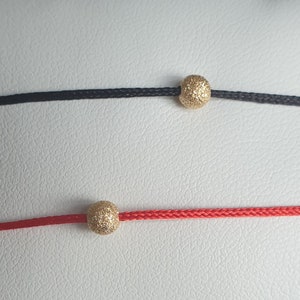 18k Solid Gold Bead Bracelet - Red Cord String Bracelet - Friendship ...