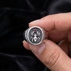 Spider Signet Ring: 925 Sterling Silver, Red CZ Stone - Etsy