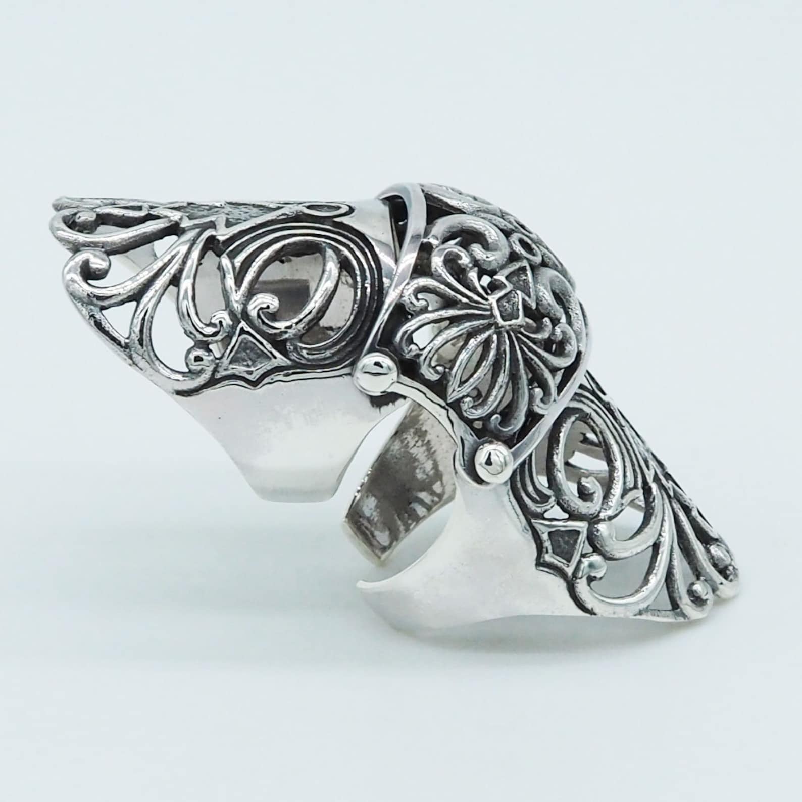 Sterling Silver Full Finger Ring, Gothic Armour, Adjustable Knuckle ...
