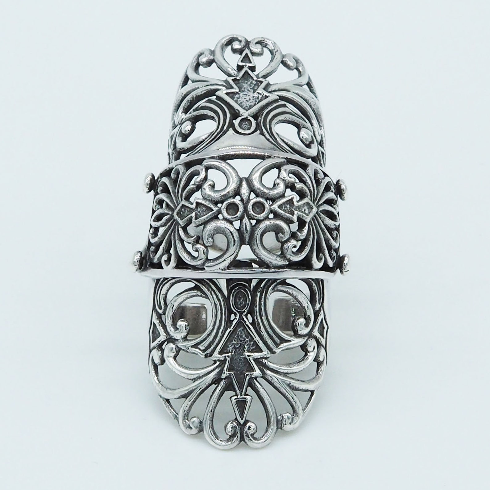 Sterling Silver Full Finger Ring, Gothic Armour, Adjustable Knuckle ...