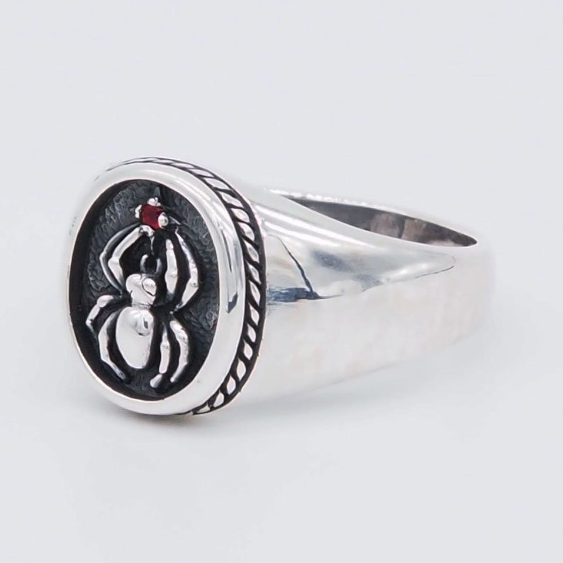 Spider Signet Ring: 925 Sterling Silver, Red CZ Stone - Etsy
