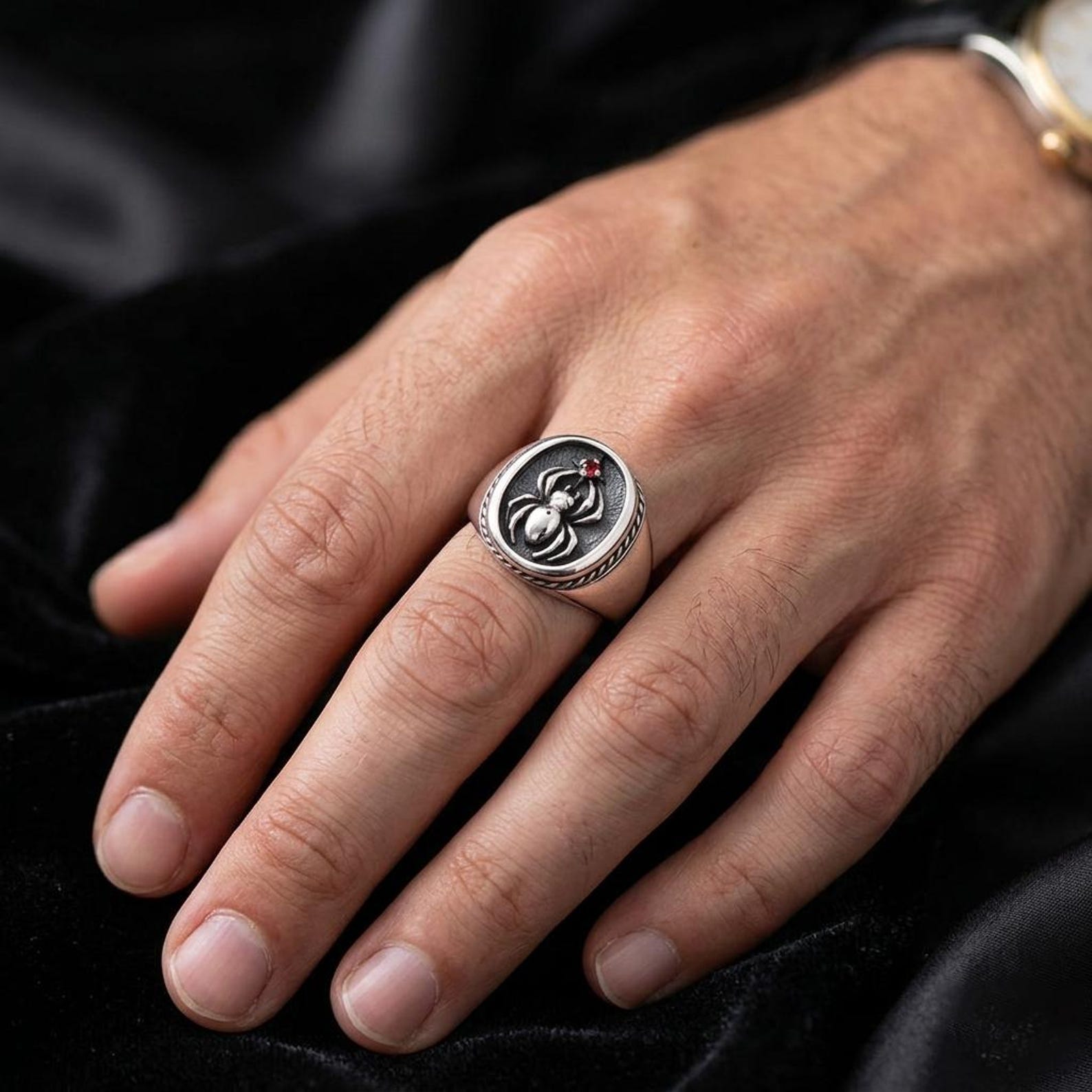 Spider Signet Ring: 925 Sterling Silver, Red CZ Stone - Etsy