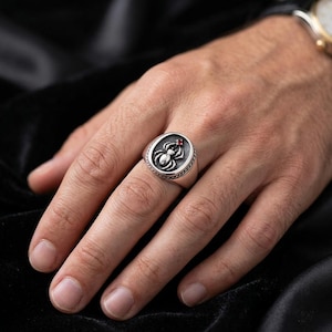 Spider Signet Ring: 925 Sterling Silver, Red CZ Stone - Etsy