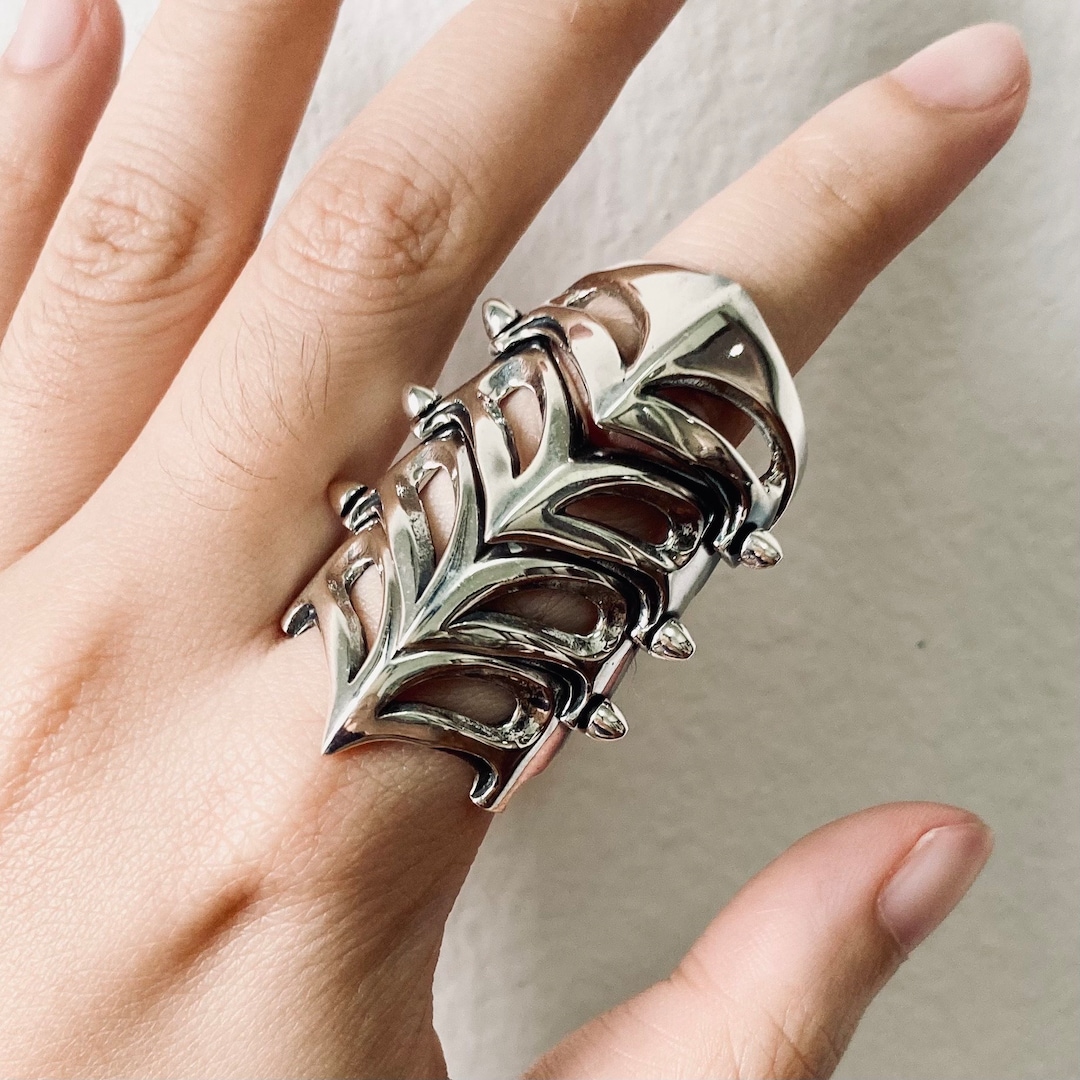 Sterling Silver Full Finger Ring, Gothic Armour Cosplay Ring - Etsy