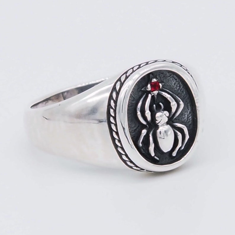 Spider Signet Ring: 925 Sterling Silver, Red CZ Stone - Etsy