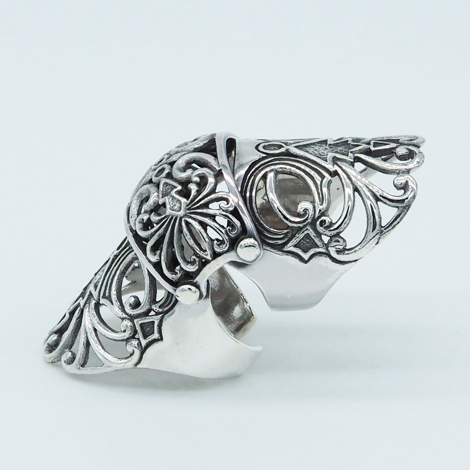 Sterling Silver Full Finger Ring, Gothic Armour, Adjustable Knuckle ...