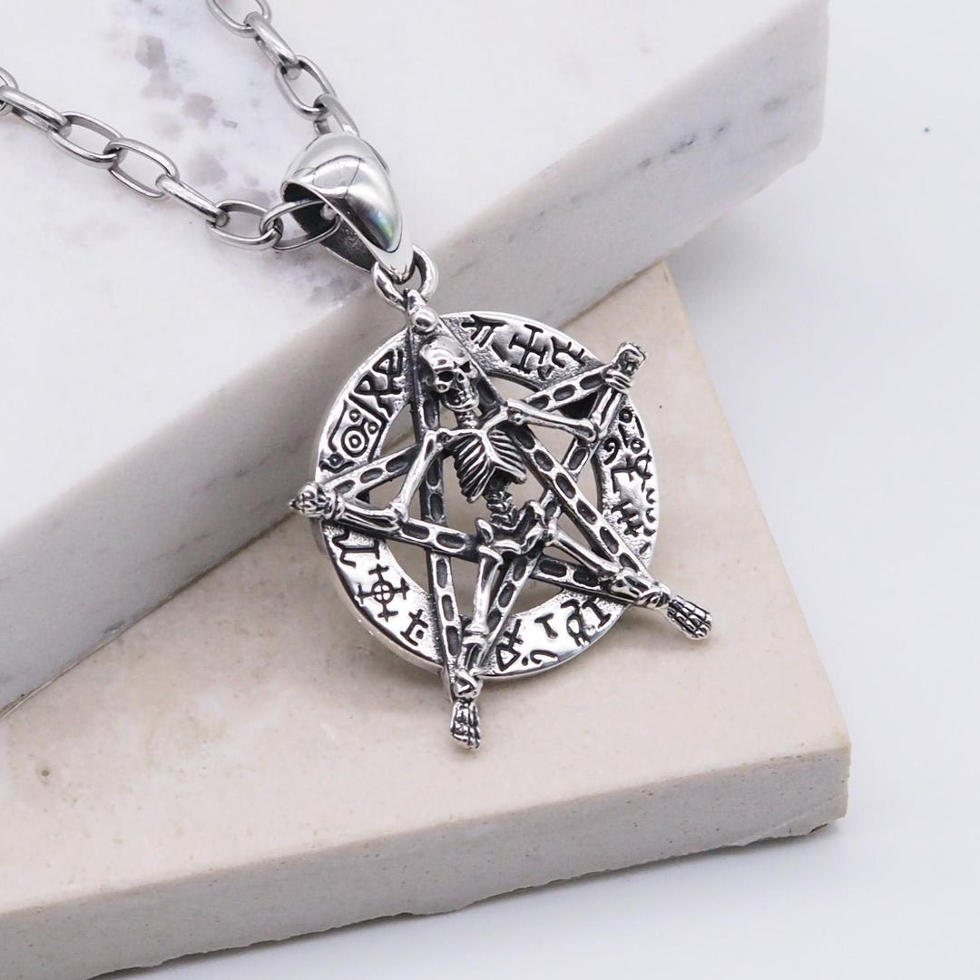 Pentagram Skull Skeleton Star 925 Sterling Silver Pendant, Gothic ...