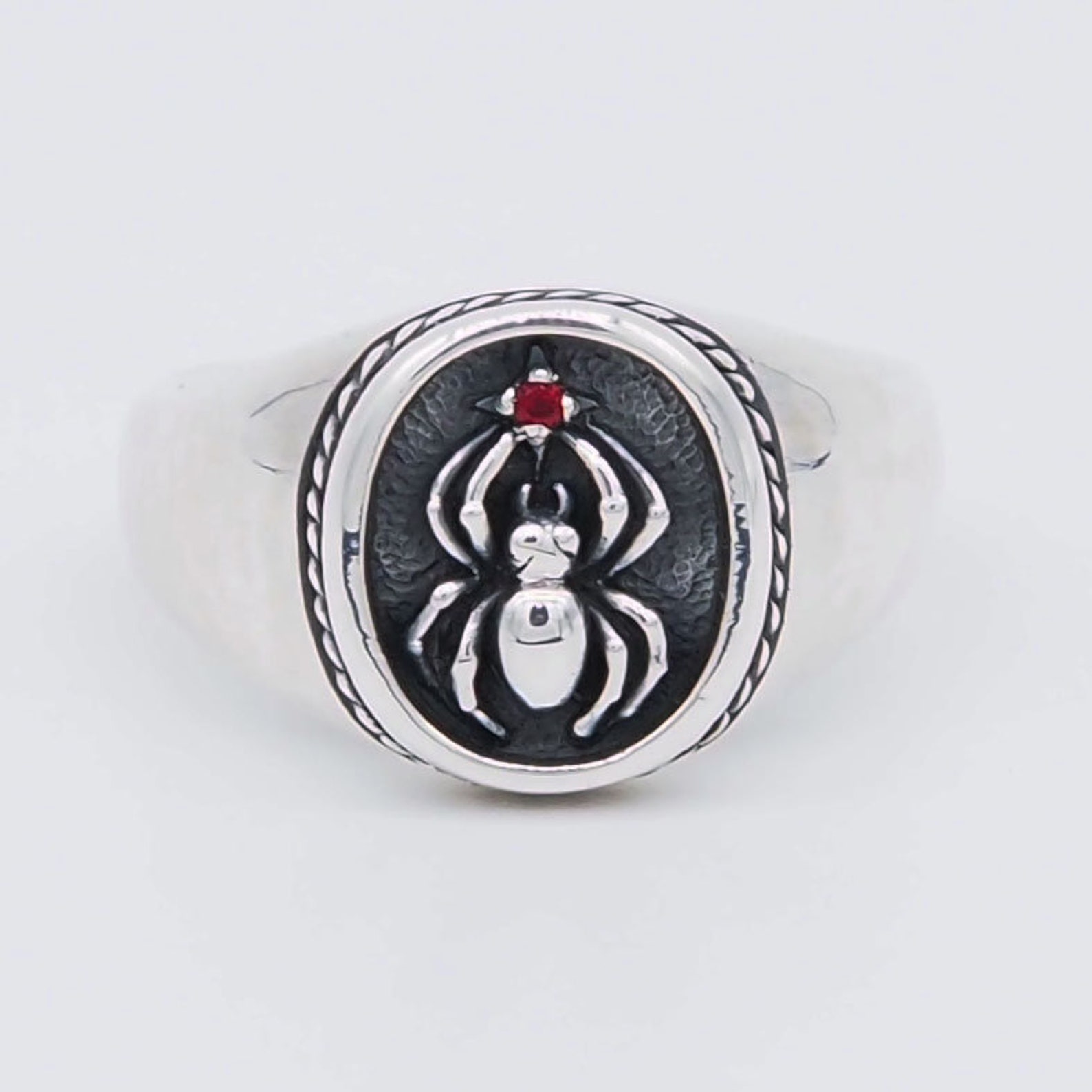 Spider Signet Ring: 925 Sterling Silver, Red CZ Stone - Etsy
