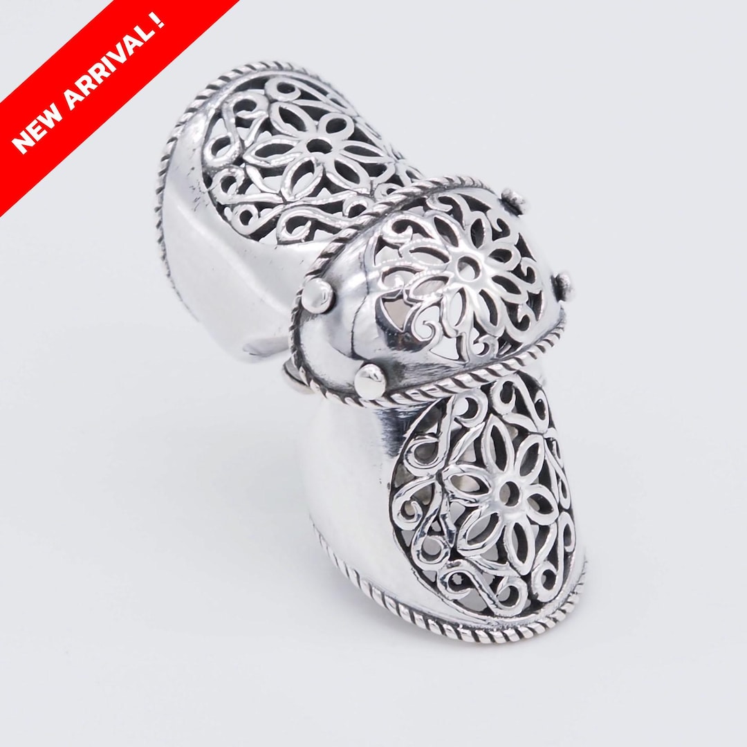 Full Finger Armour Filigree Flower Knuckle Shield 925 Sterling Silver ...