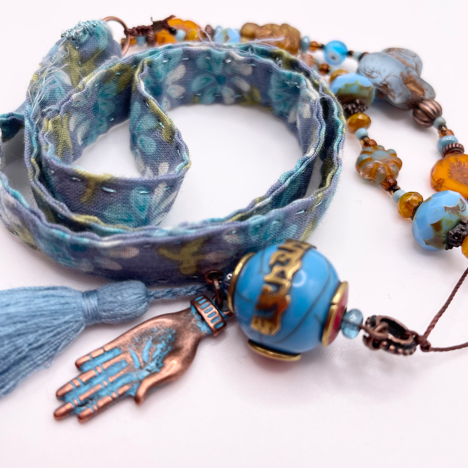 Tibet Nepal Buddhist Boho Textile Pendant Necklace - Etsy