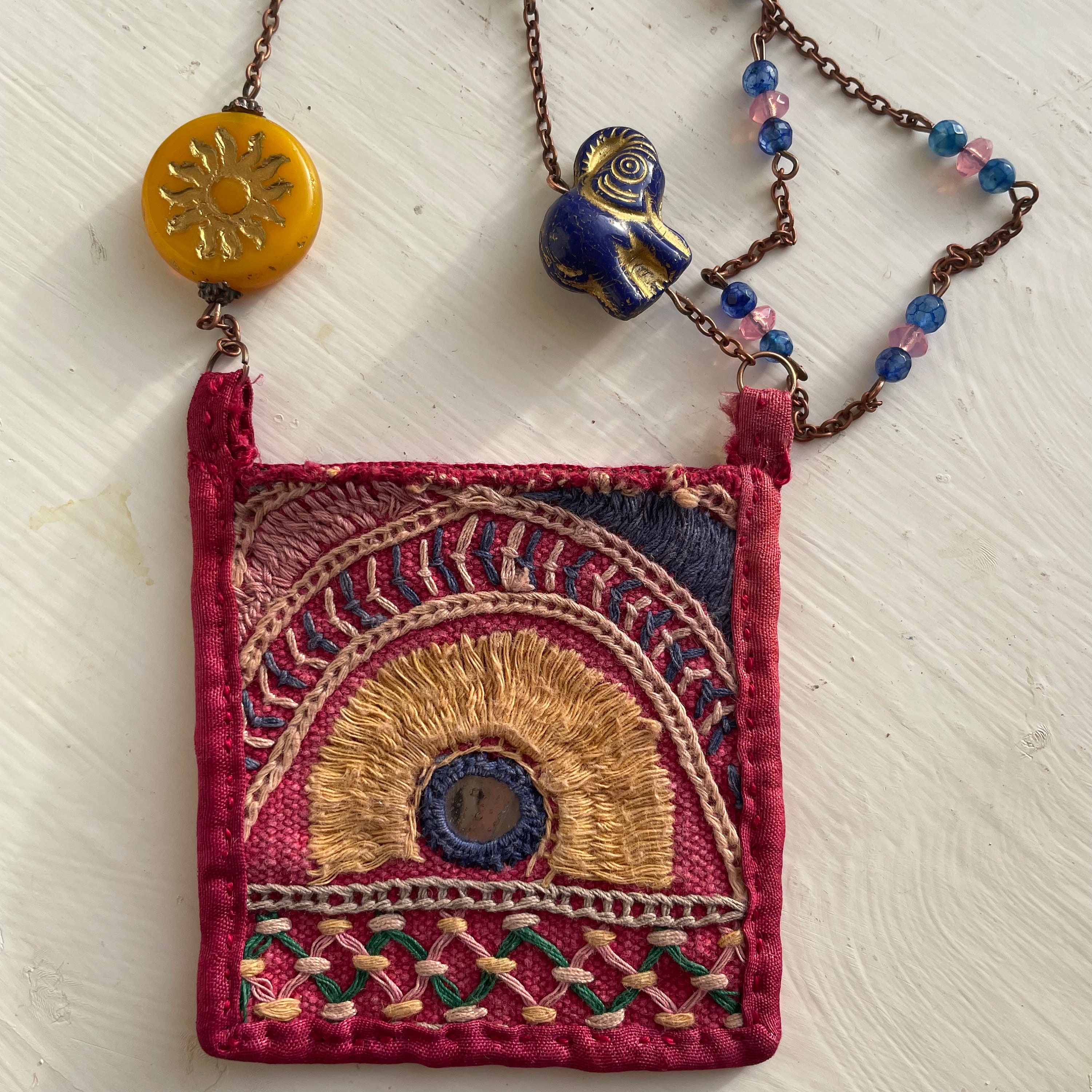 Tribal Ethnic Boho Hippie Pouch Amulet Necklace Elephant - Etsy